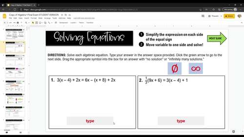 Algebra 1 Final Exam Review - Google Slides and pdf printable versions
