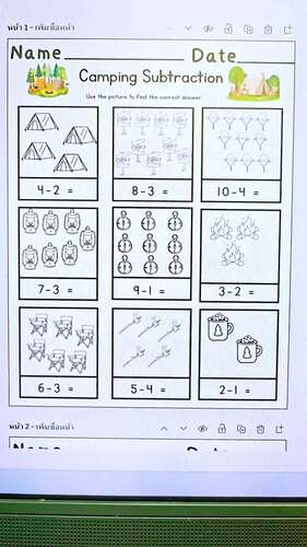 Subtraction within 10 Worksheets| Camping Theme| Visual Math| Kindergarten