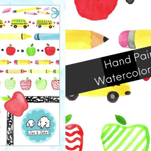 Watercolor School Clipart Borders - Crayon, Apple, Teacher Clip Art Frames