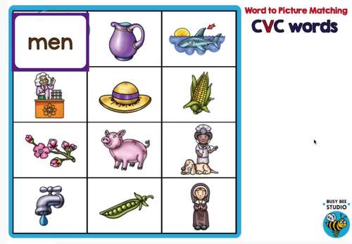 CVC Words Game Word to Picture Matching Boom Cards by Busy Bee Studio