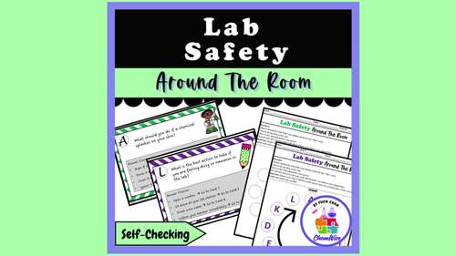 Lab Safety Science AROUND THE ROOM Activity | 2 Versions | Self-Checking