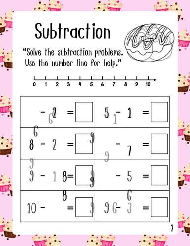 Subtraction Worksheets with Number Line | Kindergarten & 1st Grade Math ...