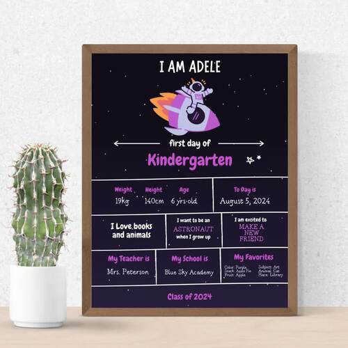 First & Last Day of School Sign | Editable Canva Template | Space Theme