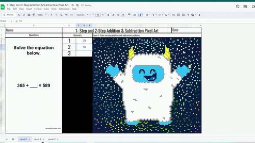Google Sheets Pixel Art 1 &2-Step Addition & Subtraction Word Problems ...