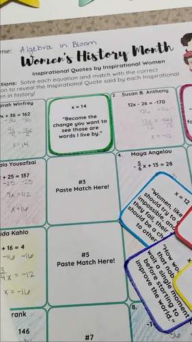 Women's History Month // Solving Two step Equations Cut and Paste Activity
