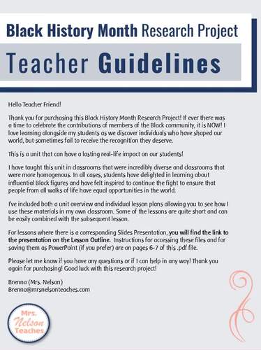 Black History Month Research Project by Mrs Nelson Teaches | TpT