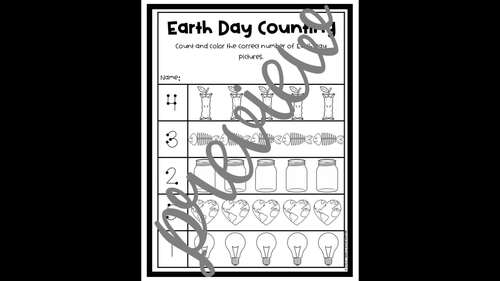 Earth Day NO PREP Counting Sets Count and Color Worksheets 1-5 | TPT