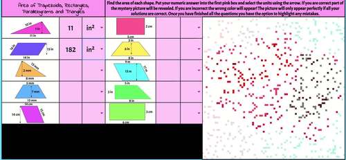 Valentines Math Pixel Art Area of Triangle, Trapezoid, Rectangle ...