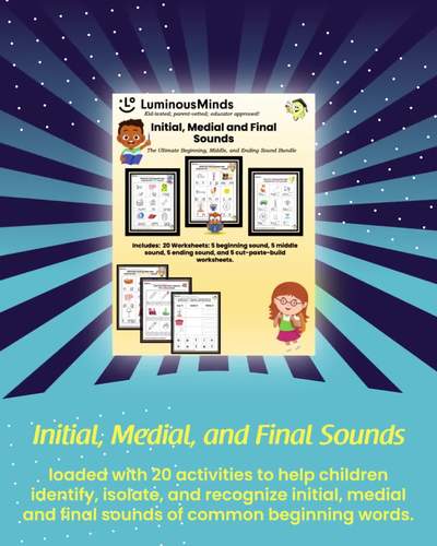 Initial, Medial, and Final Sounds Pack by Luminous Minds | TPT