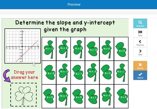 St. Patrick's Day Finding Slope and Y-intercept From A Graph Boom Cards™