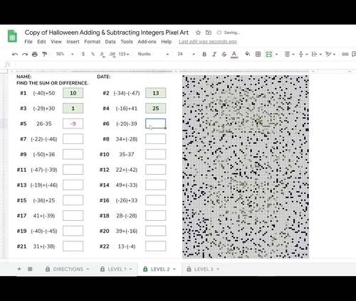 Adding and Subtracting Integers Digital Pixel Art Math Activity | TPT