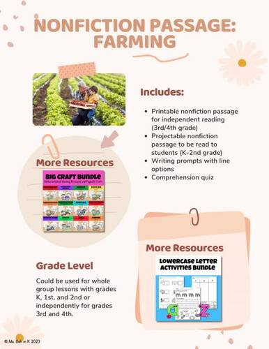 Farming (Nonfiction Passage, Writing Prompts, & Comprehension Check) Farmer