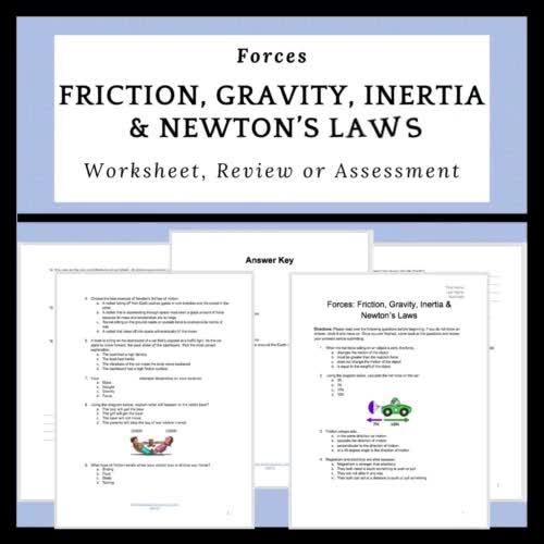 Newton's Laws and Forces: Friction, Gravity, Inertia Worksheet or ...