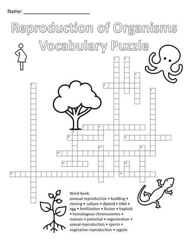 Reproduction of Organisms Vocabulary Crossword Puzzle by Secondary ...