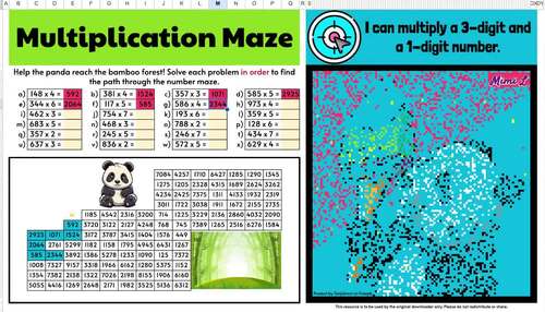 Multi Digit Multiplication Practice Pixel Art Maze - 1d x 2d and 1d x 3d