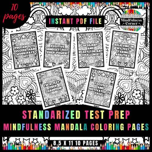 Standardized Test Prep, Encouraging Affirmations Coloring Sheets, No Prep