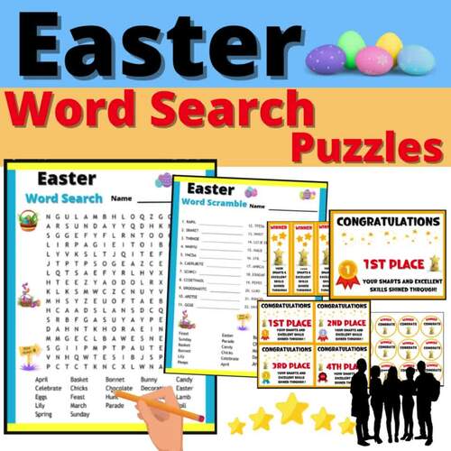 Easter Word Search Puzzles Activity with Awards No Prep Resource