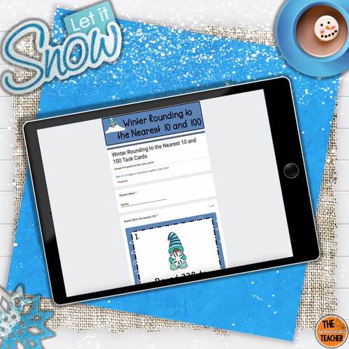 Winter Rounding to the Nearest 10 and 100 Task Cards for 3rd Grade Math