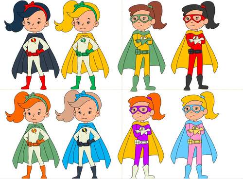 Superhero Kids Vector Clipart 1, Comic Super hero girls and boys, 111 ...