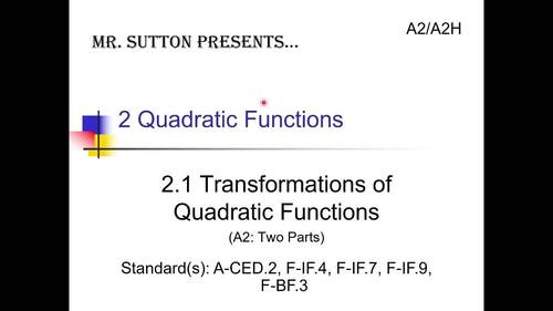 Transformations of Quadratic Functions by Mr Sutton Presents | TPT