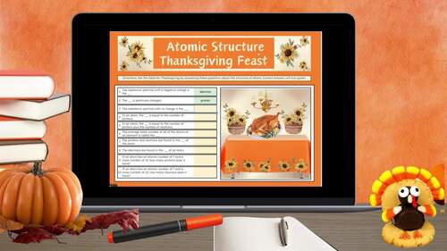 Atomic Structure self-checking Thanksgiving worksheet by JayZee | TPT