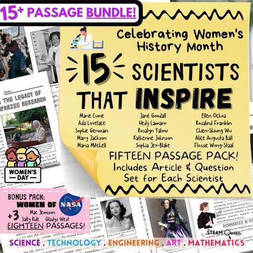 Women's History Month: 18 Inspiring Scientists Passage Bundle Middle School