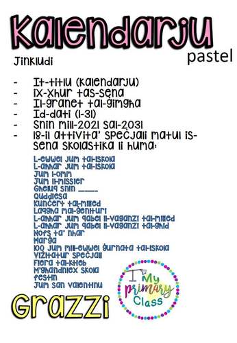 Il-Kalendarju - Kuluri ċari by myprimaryclass | TPT