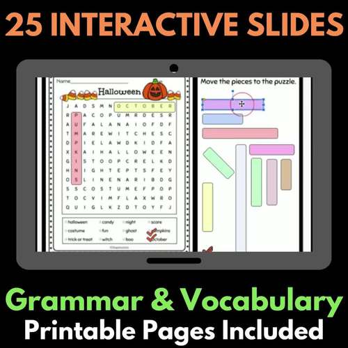 Halloween Vocabulary and Grammar Activities Digital Slides and Worksheets