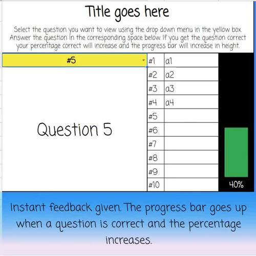 Digital Self-Checking 10 Question Template for Google Sheets | Progress Bar