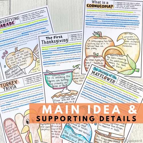 Thanksgiving Reading Passage - Main Idea Supporting Details - Graphic ...