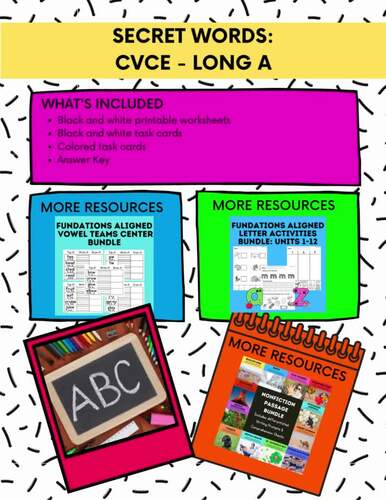 Secret Words: Long A CVCE Activity Center by Ms Beh in K | TPT