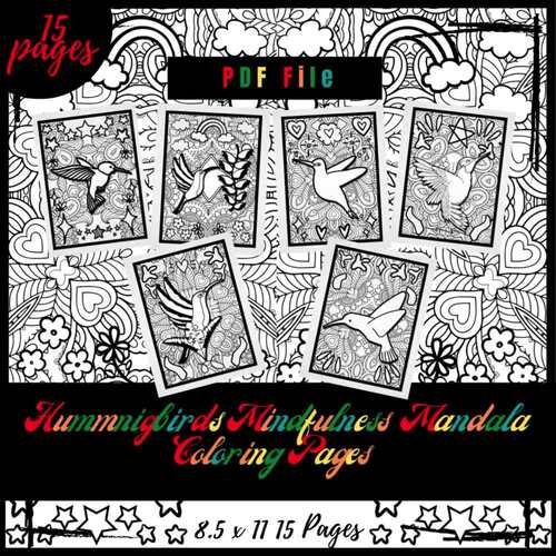 Hummingbirds Mindfulness Mandala Coloring Pages, Printable Birds ...