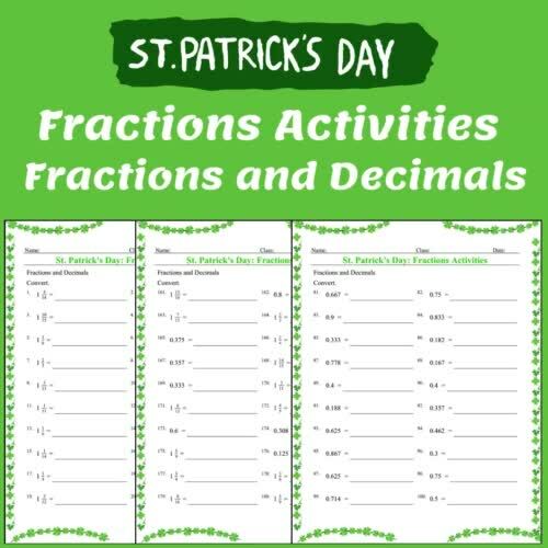 Fractions and Decimals Activities - Fun St. Patrick's Day Worksheets No ...