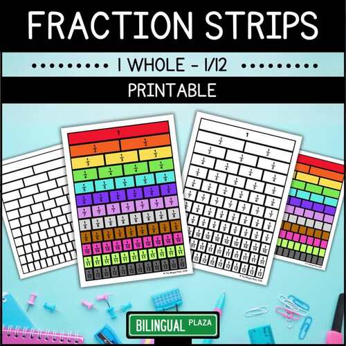 Printable Fraction Strips Fraction Bars Fraction Chart by The Bilingual ...