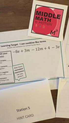 MATH STATIONS Combine Like Terms Expressions by Middle Math in Motion