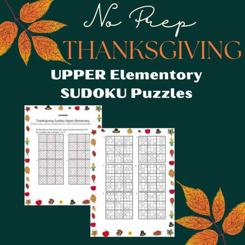 Thanksgivings Fun Mental Math Sudoku for Beginners Upper elementary ...