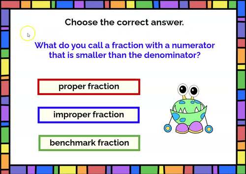 Fractions Math Vocabulary and Practice BOOM Cards by CarolJ Creations