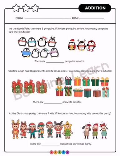 Christmas Math Word Problems | Addition and Subtraction | with Answer Keys