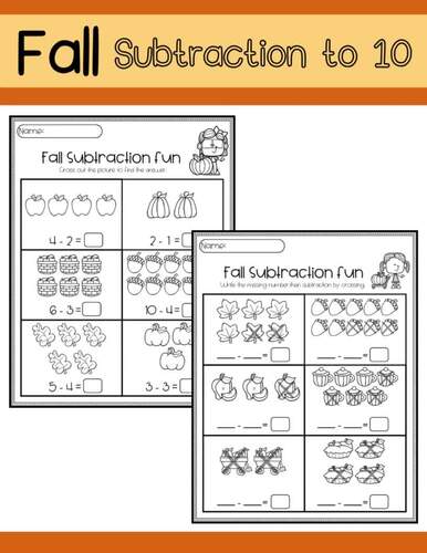 Fall Subtraction within 10 worksheet | Subtraction with picture to 10