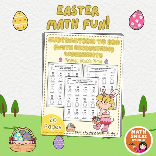 Easter Eggs Subtraction to 100 (With Regrouping) | 2-Digit Subtraction ...