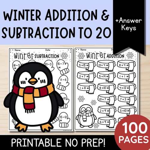 Winter Addition & Subtraction To 20 | 1st & 2nd grade | TPT