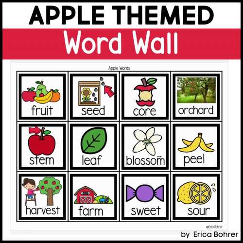 Apple Themed Word Wall with Pictures and Words by Erica Bohrer | TPT
