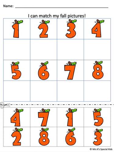 Identical Matching Cut and Paste: Fall Themed by Mrs K's Special Kids