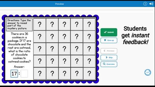 Sixth Grade Math Review Self-Grading Digital Task Cards Mystery Picture