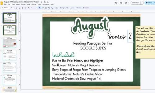 August Reading Passages Set of 5, SERIES 2 w/ Comprehension, DIGITAL & PDF
