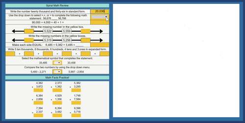 NO PREP - Spiral Math Review for 3rd or 4th grade - Wolf Silhouette