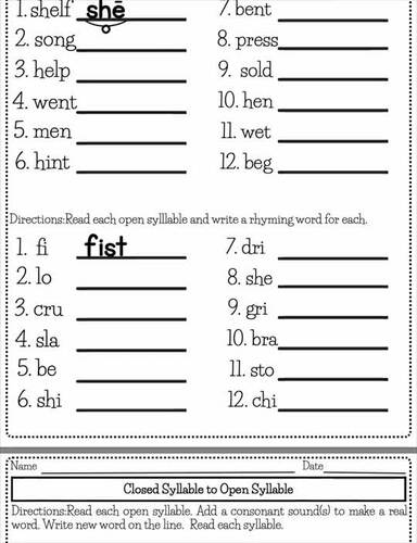 Open Syllable Worksheets Practice Pack by Schwa Sense | TPT