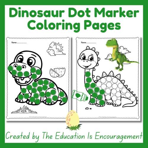 Dinosaur Dot Marker Coloring Pages | Dot Art Bingo Dauber Printables