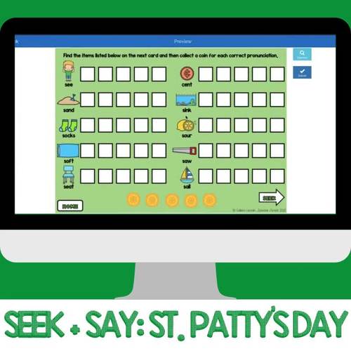 Seek and Say St. Patrick's Day Articulation Boom Cards for Speech Therapy