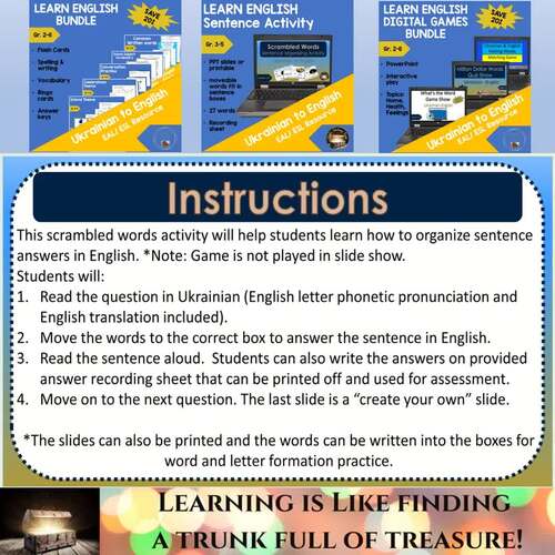 Build-a-Sentence ESL Digital activity for Ukrainian to English Language ...